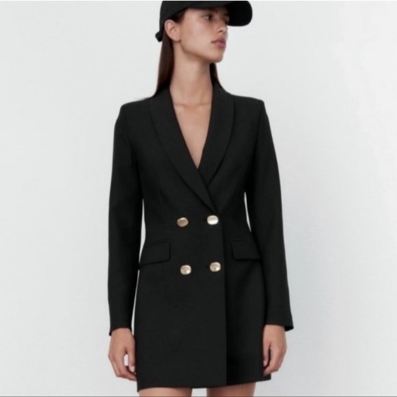 Zara | Jackets & Coats | Zara Double Breasted Mini Dress Balmain Style ...